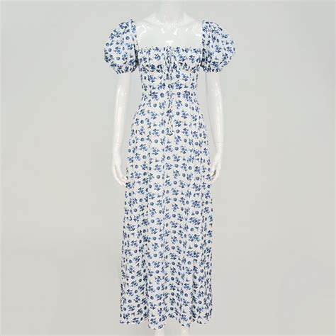Maxi Robe Fleurie à Manches Bouffantes Modachic