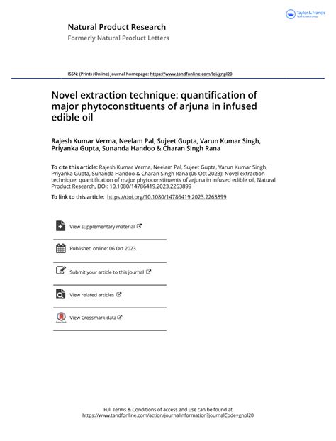 Pdf Novel Extraction Technique Quantification Of Major