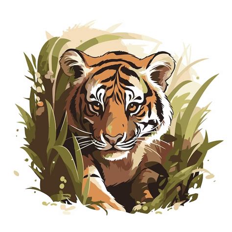 Premium Vector Tiger In The Grass Vector Illustration Of A Wild Animal
