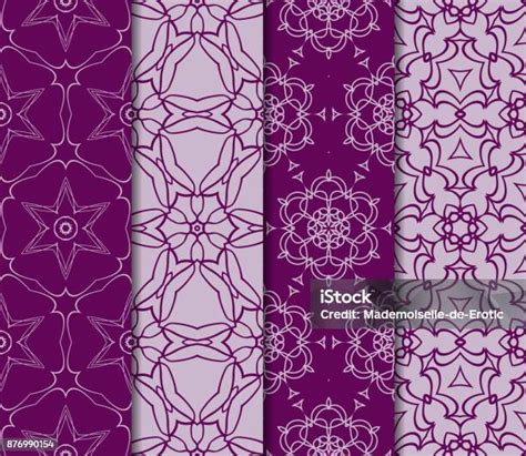 로얄 퍼플 색상의 완벽 한 패턴의 집합입니다 벡터 일러스트 레이 션 배경 화면 및 배경 디자인입니다 꽃 식물에 대한 스톡 벡터 아트 및 기타 이미지 Istock