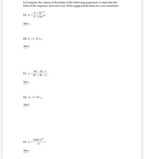 Solved 1 Compute The Values Of The Limits Of The Following