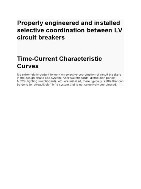 Properly Engineered And Installed Selective Coordination Between Lv Circuit Breakers Pdf