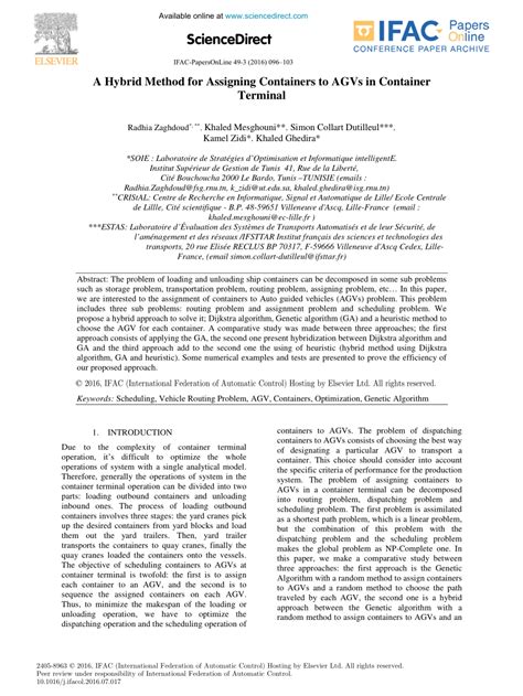 Pdf A Hybrid Method For Assigning Containers To Agvs In Container Terminal