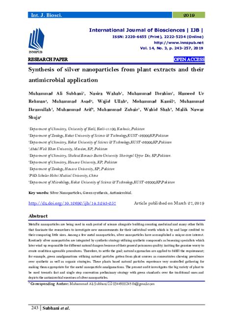 Pdf Synthesis Of Silver Nanoparticles From Plant Extract And Its Application On Cancer