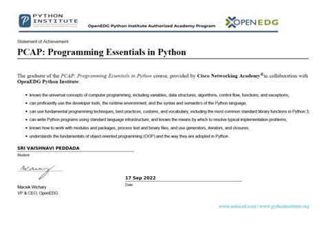 sri vaishnavi p on linkedin python programming certification openedg techskills…