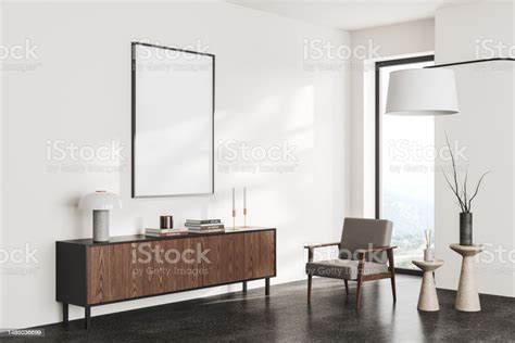 가벼운 휴식 공간 내부 사이드 보드 및 창문 근처의 안락 의자 모형 프레임 0명에 대한 스톡 사진 및 기타 이미지 0명 3차원 형태 가구 Istock