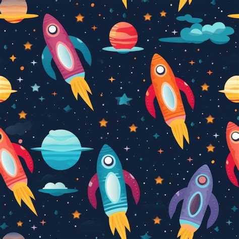 Premium Ai Image Space Rocket Seamless Pattern