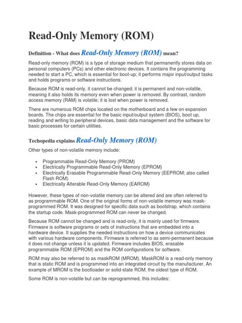 Rom Memory Defination Pdf Read Only Memory Computer Memory