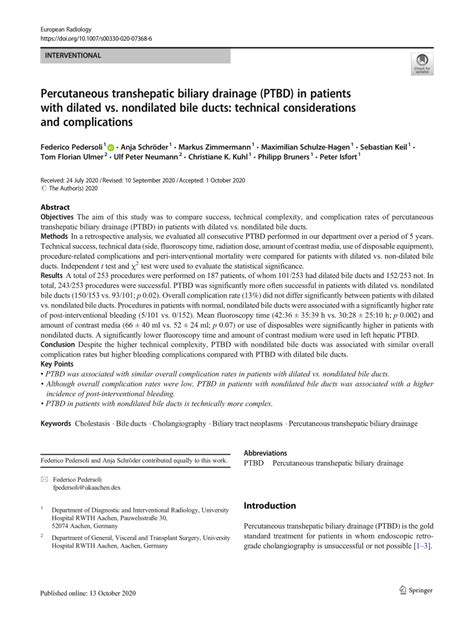 Pdf Percutaneous Transhepatic Biliary Drainage Ptbd In Patients With Dilated Vs Nondilated