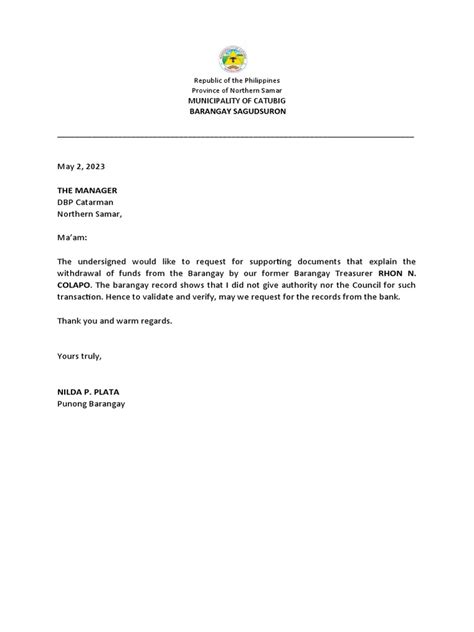 Letter To Bank Pdf
