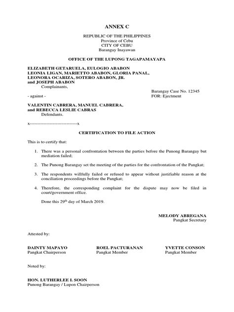 Certificate To File Action Pdf