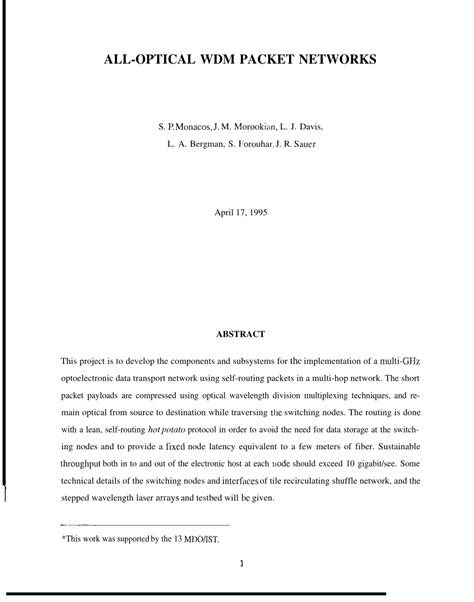 Pdf All Optical Wdm Packet Networks