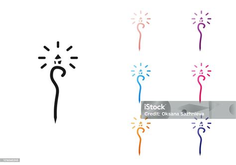 흰색 배경에 고립 된 블랙 매직 직원 아이콘 마법 지팡이 홀 막대기 막대 다채로운 아이콘을 설정합니다 벡터 일러스트레이션 권장에