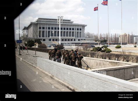 North Korean Soldiers Walk To An Underpass In Pyongyang North Korea
