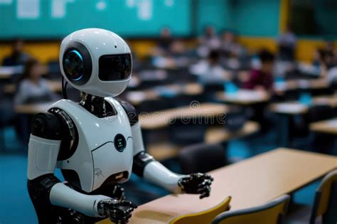 Robot Teaching Assistant Engaging With Students In A Modern Classroom