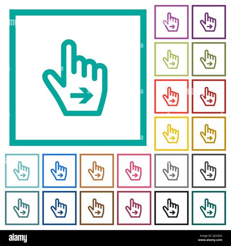 Hand Cursor Right Outline Flat Color Icons With Quadrant Frames On White Background Stock Vector