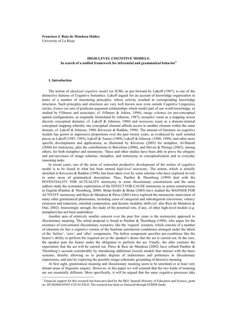 Pdf High Level Cognitive Models In Search Of A Unified Framework For