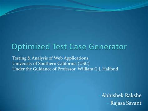 Optimal Test Suite Generator Tool Ppt