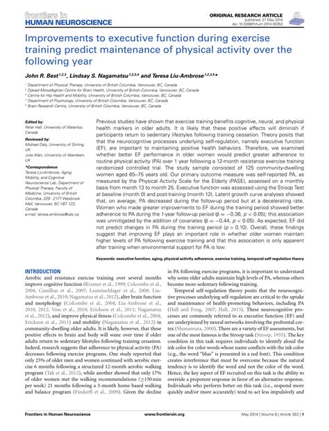 Pdf Improvements To Executive Function During Exercise Training Predict Maintenance Of