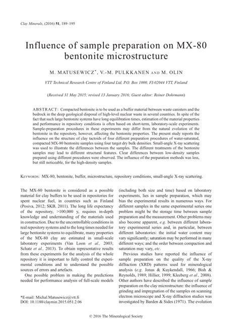 Pdf Influence Of Sample Preparation On Mx 80 Bentonite Microstructure