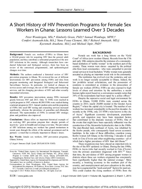 Pdf A Short History Of Hiv Prevention Programs For Female Sex Workers In Ghana Lessons