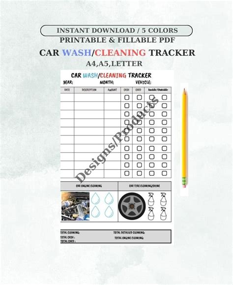 Car Wash Cleaning Tracker Printable Planner A4 A5 Letter Etsy
