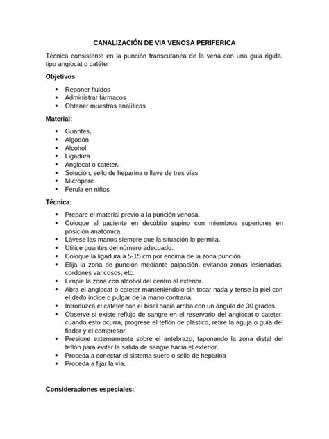 Canalización De Via Venosa Periferica 2024 Pdf