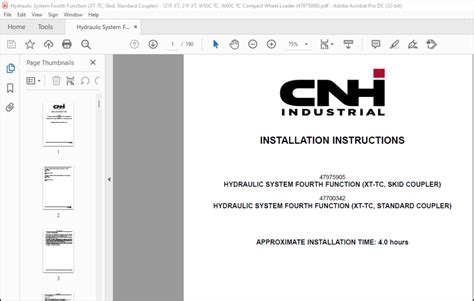 CNH Hydraulic System Fourth Function XT TC Skid Standard Coupler 121F XT 21F XT W50C TC