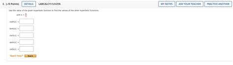 Solved Use The Value Of The Given Hyperbolic Function To