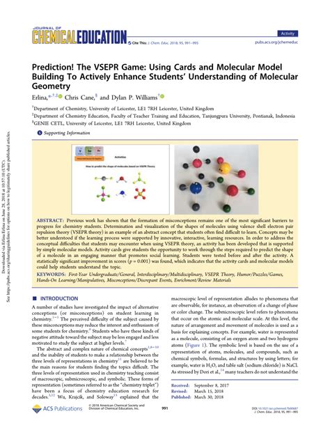 Pdf Prediction The Vsepr Game Using Cards And Molecular Model Building To Actively Enhance