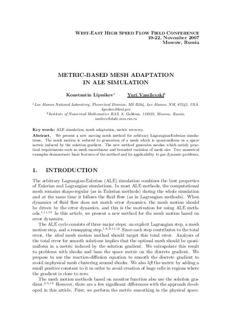 pdf metric based mesh adaptation in ale simulation