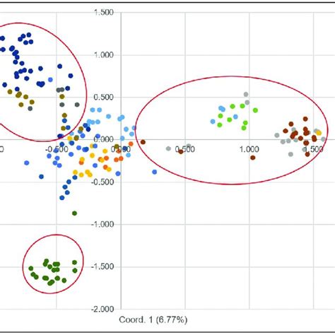 The Principal Coordinate Analysis Pcoa Using Genetic Distance