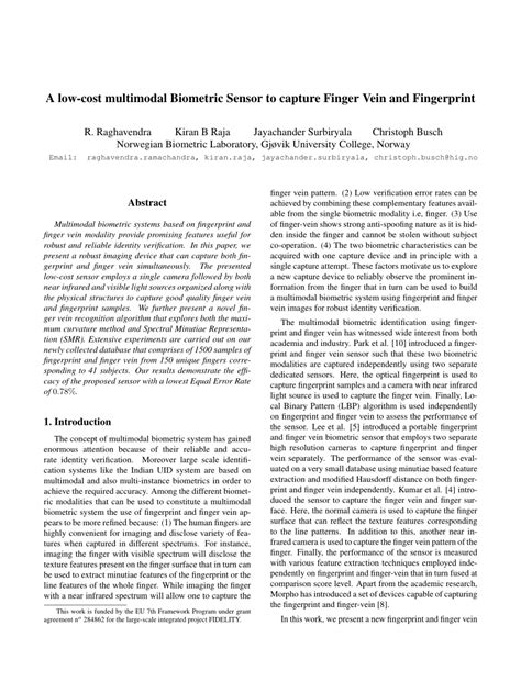 Pdf A Low Cost Multimodal Biometric Sensor To Capture Fingervein And Fingerprint
