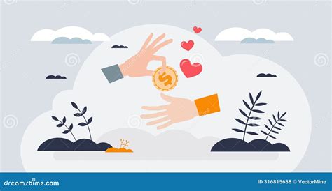 Charity And Donation As Financial Support To Poor Tiny Person Hands Concept Stock Vector