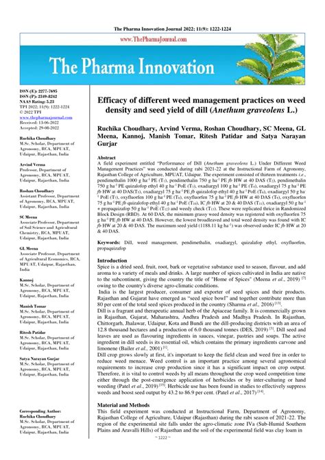 Pdf Efficacy Of Different Weed Management Practices On Weed Density