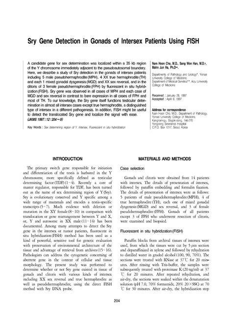 PDF Sry Gene Detection In Gonads Of Intersex Patients Using FISH