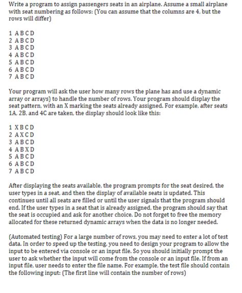 Solved Write A Program To Assign Passengers Seats In An