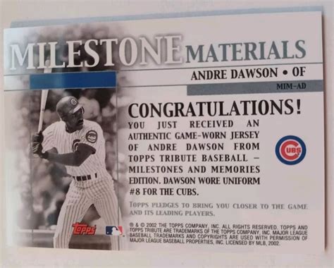 2002 Topps Milestone Materials Gu Jersey Andre Dawson Cubs Ebay
