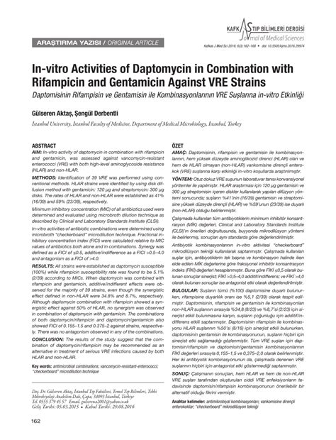Pdf In Vitro Activities Of Daptomycin In Combination With Rifampicin