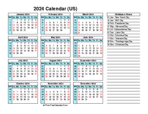 2024 Usa Calendars With Holidays In Pdf Word Excel