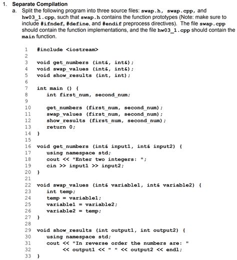 Solved Separate Compilation Split The Following Program Chegg