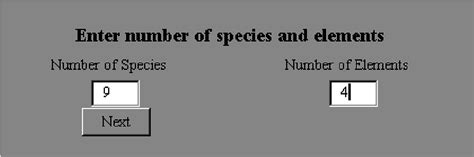Java Applet Window For Entering Number Of Species And Elements