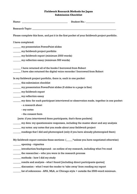 Class Checklist Pdf