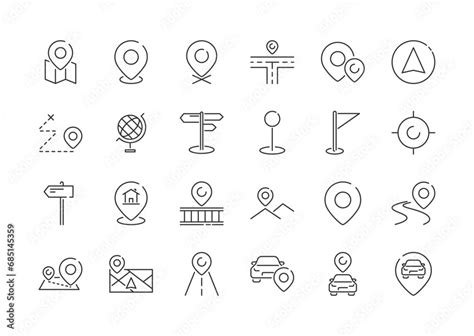 Collection Of Simple Map Pin Thin Line Icons Editable Strokes Location And Place Set Icons