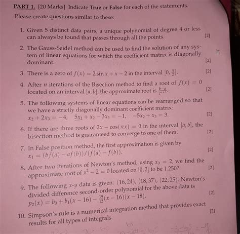 Solved Part 1 20 ﻿marks ﻿indicate True Or False For Each