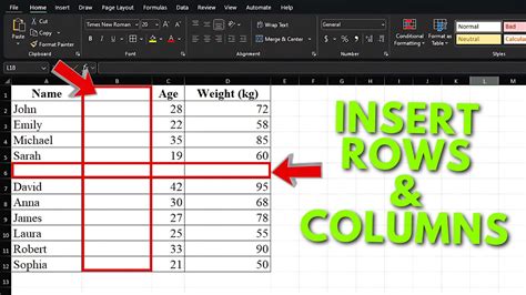 How To Insert Rows And Columns In Excel Youtube