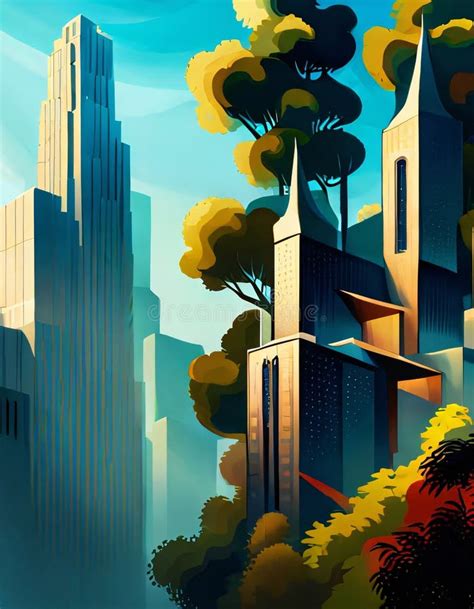 Abstract City Architecture In Futuristic Geometric Style Stock Illustration Illustration Of