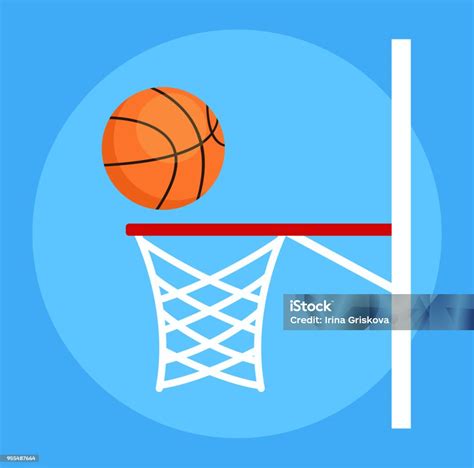 농구 공을 그물 바구니에 빠진다 스포츠 놀이 게임 벡터 평면 만화 절연 디자인 그래픽 일러스트 레이 션 가리키기에 대한 스톡 벡터 아트 및 기타 이미지 Istock