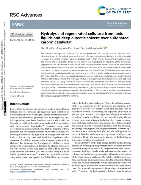 Pdf Hydrolysis Of Regenerated Cellulose From Ionic Liquids And Deep