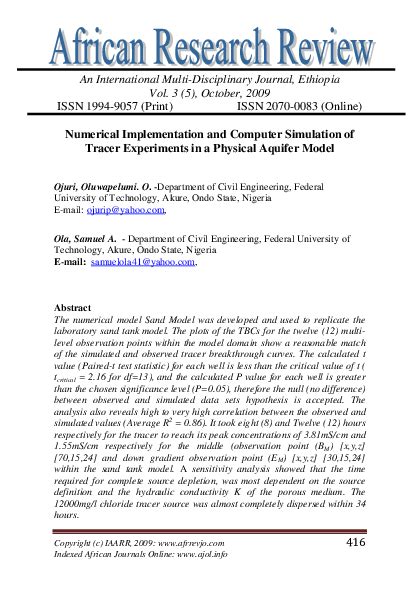 Pdf Numerical Implementation And Computer Simulation Of Tracer